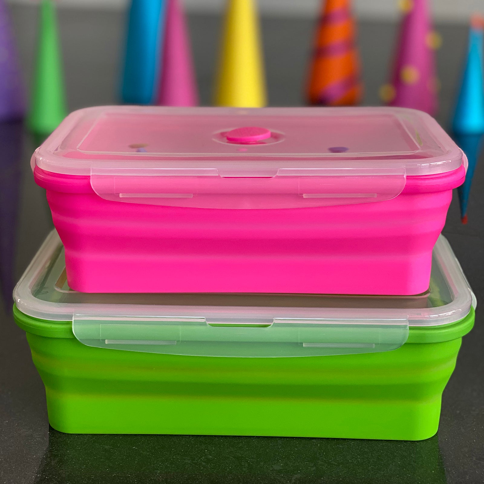 Buy Flat Stacks Collapsible Silicone Food Storage Containers - Flat ...